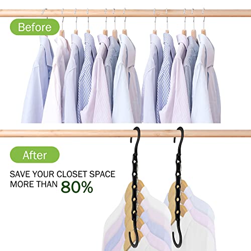 Graunton Space Saving Hangers, Magic Hangers for Closet Organizer and Storage, Smart Space Saver Sturdy Plastic Hangers with 5 Holes for Heavy Clothes, College Dorm Room Essentials (Black 6 Pack)