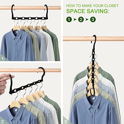 Graunton Space Saving Hangers, Magic Hangers for Closet Organizer and Storage, Smart Space Saver Sturdy Plastic Hangers with 5 Holes for Heavy Clothes, College Dorm Room Essentials (Black 6 Pack)