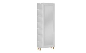 manhattan comfort minetta mid century modern 7-shelf shoe closet with mirror, 74.4", white