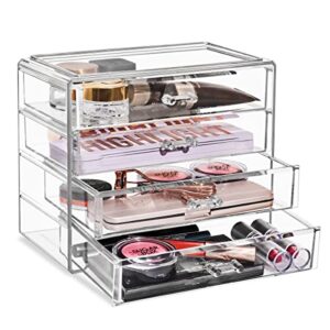 sorbus clear cosmetics makeup organizer - space saving acrylic jewelry & make up organizers and storage display - stylish makeup organizer for vanity & bathroom organization (4 medium drawers)