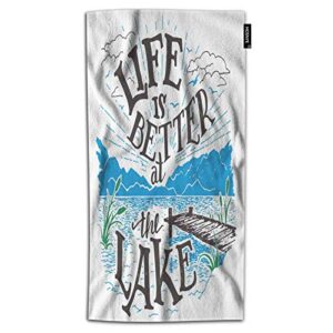 hosnye lake house sign hand towel for bathroom life is better at the lake lakeside living cabin absorbent soft towels for beach kitchen spa gym yoga face towel