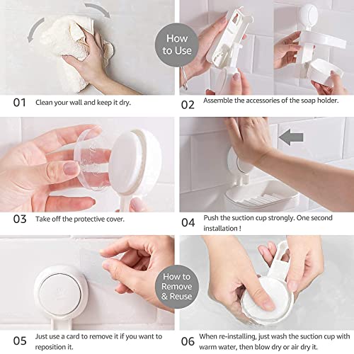 LEVERLOC Shower Caddy Suction Cup Soap Dish Suction Cup Double Layer One Second Installation NO-Drilling Removable Powerful Suction Shower Caddy Suction Cup Waterproof Organizer - White