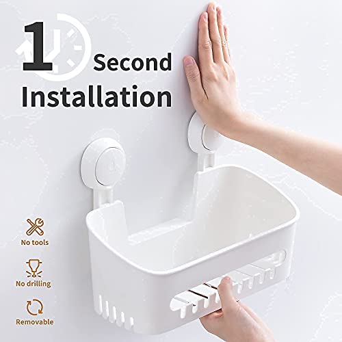 LEVERLOC Shower Caddy Suction Cup Soap Dish Suction Cup Double Layer One Second Installation NO-Drilling Removable Powerful Suction Shower Caddy Suction Cup Waterproof Organizer - White