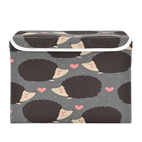 Krafig Cartoon Animal Hedgehog Foldable Storage Box Large Cube Organizer Bins Containers Baskets with Lids Handles for Closet Organization, Shelves, Clothes, Toys