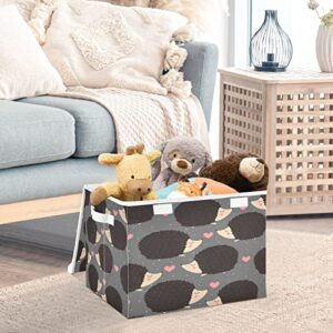 Krafig Cartoon Animal Hedgehog Foldable Storage Box Large Cube Organizer Bins Containers Baskets with Lids Handles for Closet Organization, Shelves, Clothes, Toys