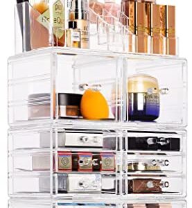 Sorbus Large Clear Makeup Organizer - Detachable Spacious Cosmetic Display Tower - Jewelry & Make Up Organizers & Storage Case - Acrylic Makeup Organizer for Vanity, Bathroom, Dresser & Countertop