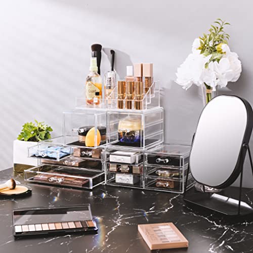 Sorbus Large Clear Makeup Organizer - Detachable Spacious Cosmetic Display Tower - Jewelry & Make Up Organizers & Storage Case - Acrylic Makeup Organizer for Vanity, Bathroom, Dresser & Countertop