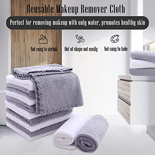 TENSTARS 12 Pack Premium Washcloths Set - Quick Drying- Soft Microfiber Coral Velvet Highly Absorbent Wash Clothes - Multipurpose Use as Bath, Spa, Facial, Fingertip Towel (Grey and White)