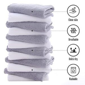 TENSTARS 12 Pack Premium Washcloths Set - Quick Drying- Soft Microfiber Coral Velvet Highly Absorbent Wash Clothes - Multipurpose Use as Bath, Spa, Facial, Fingertip Towel (Grey and White)