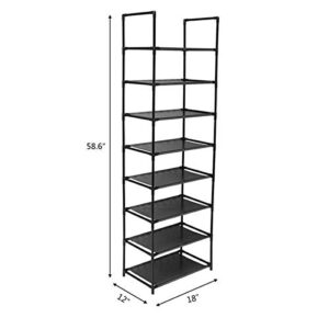 8 Tiers Large Metal Shoe Rack,Durable Organizer Shelf Tall Shoe Rack for Closet 16-20 Pairs Shoes,Stackable Shoe Cabinet Shoe Rack,Black