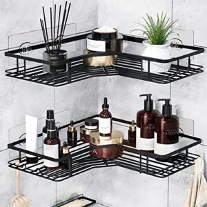 ookeg 2 pack shower caddy corner, corner shower shelf for bathroom, 2 tier shower corner shelf with 8 hooks, no drilling self adhesive