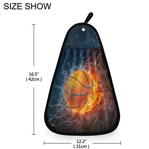 visesunny Basketball with Fire and Water Kitchen Dish Towel with Hanging Loop Absorbent Hand Towel for Bathroom Cleaning and Drying Washcloth