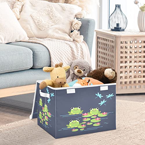 Krafig Cartoon Funny Animal Frog Foldable Storage Box Large Cube Organizer Bins Containers Baskets with Lids Handles for Closet Organization, Shelves, Clothes, Toys