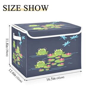 Krafig Cartoon Funny Animal Frog Foldable Storage Box Large Cube Organizer Bins Containers Baskets with Lids Handles for Closet Organization, Shelves, Clothes, Toys