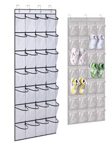 aooda 28 large pockets hanging shoe organizer, large 28 pockets clear over the door shoe rack, 2 item bundle