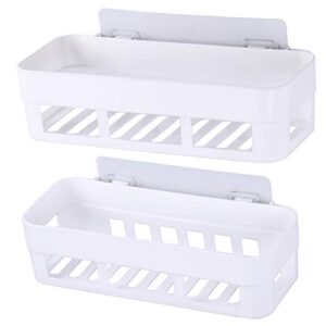 laigoo 2 pack adhesive bathroom shelves organizer shower caddy, strong plastic no drilling wall shower shelves floating shelf vanity organizer basket(white)