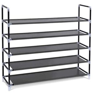 soso-bantian1989 black 5-tiers metal tube shoe rack, 25 pairs non-woven fabric shoe storage organizer cabinet tower shelf