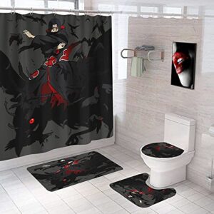 4 piece cool anime shower curtain set with non-slip rug toilet lid cover bath mat，waterproof shower curtains sets for bathroom with12 hooks 60x72 inches, 11