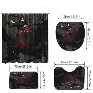 4 Piece Cool Anime Shower Curtain Set with Non-Slip Rug Toilet Lid Cover Bath Mat，Waterproof Shower Curtains Sets for Bathroom With12 Hooks 60X72 inches, 11