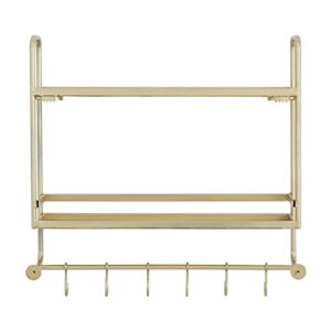 CosmoLiving by Cosmopolitan Metal Rectangle Wall Shelf with Hooks, 20" x 5" x 20", Gold