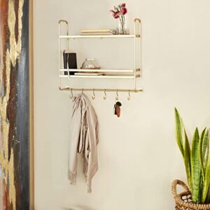 CosmoLiving by Cosmopolitan Metal Rectangle Wall Shelf with Hooks, 20" x 5" x 20", Gold