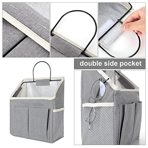 STARVAST 4Pcs 11 x 9 inch Wall Hanging Fabric Storage Bag Linen Cotton Hanging Wall Organizer with Pockets, Waterproof Wall Storage Box with Sticky Hook for Bedroom, Office, Dormitory, RV Camper