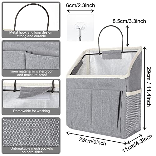 STARVAST 4Pcs 11 x 9 inch Wall Hanging Fabric Storage Bag Linen Cotton Hanging Wall Organizer with Pockets, Waterproof Wall Storage Box with Sticky Hook for Bedroom, Office, Dormitory, RV Camper