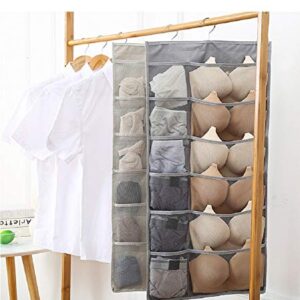 Hanging Closet Organizer for Underwear, Space Saving Storage Pocket Bag Dual-Sided for Bra,Jewelry,Stockings,Panties, Socks, 30 Pockets (Gray)