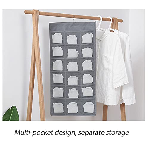 Hanging Closet Organizer for Underwear, Space Saving Storage Pocket Bag Dual-Sided for Bra,Jewelry,Stockings,Panties, Socks, 30 Pockets (Gray)