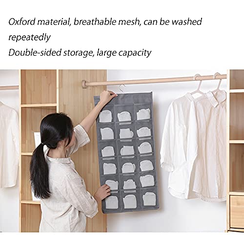 Hanging Closet Organizer for Underwear, Space Saving Storage Pocket Bag Dual-Sided for Bra,Jewelry,Stockings,Panties, Socks, 30 Pockets (Gray)