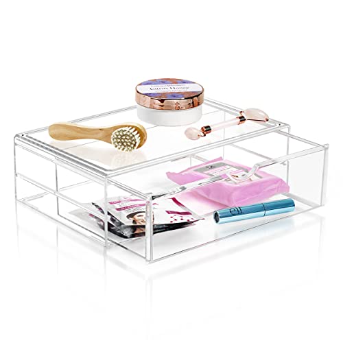 Sorbus Clear Acrylic Makeup Organizers - X-Large Jewelry, Makeup & Cosmetic Organizers and Storage with Acrylic Drawers - Stackable Storage Case Display Set - Great Vanity, Dresser, Bathroom Organizer