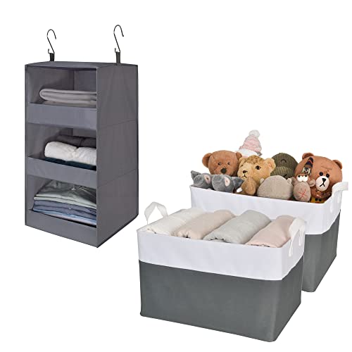 GRANNY SAYS Bundle of 1-Pack Hanging Closet Organizers and Storage & 2-Pack Lidless Storage Bins with Metal Frame