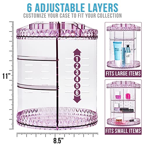 Sorbus 360 Rotating Makeup Organizer - Spinning cosmetics organizer, Adjustable Shelves for Make Up, Perfume & Toiletries - Acrylic Makeup Organizer for Vanity, Bathroom, Bedroom, Closet [Purple]