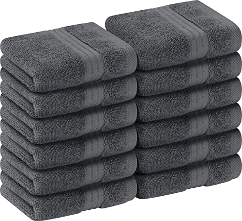 Utopia Towels (12 Pack) Luxury Wash Cloths Set (12 x 12 Inches) 600 GSM 100% Cotton Ring Spun, Highly Absorbent and Soft Feel Washcloths for Bathroom, Spa, Gym, and Face Towel (Grey)