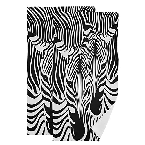 Zebra Hand Towels for Bathroom,Black and White Stripes Zebra Head Leopard Animal Print Small Bath Towels 16"x28" Soft Absorbent Bathroom Hand Towel for Face,Gym,Tea,Guest Kitchen Dish Towel Set of 2