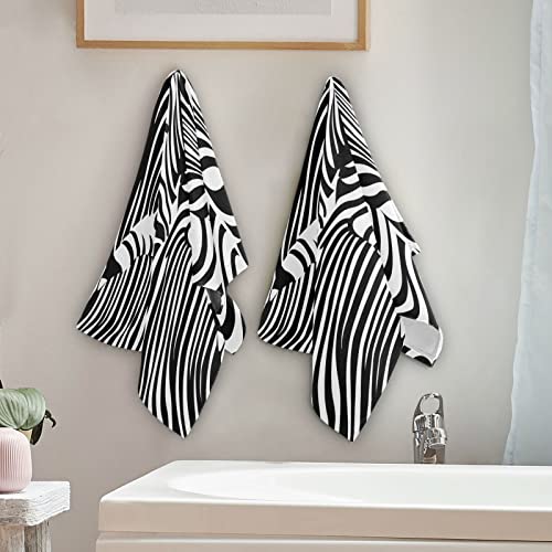 Zebra Hand Towels for Bathroom,Black and White Stripes Zebra Head Leopard Animal Print Small Bath Towels 16"x28" Soft Absorbent Bathroom Hand Towel for Face,Gym,Tea,Guest Kitchen Dish Towel Set of 2