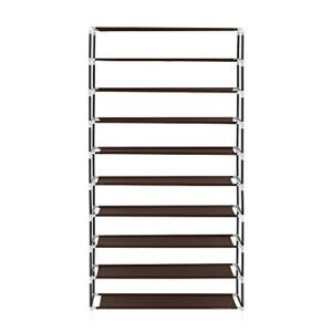 WEI WEI GLOBAL 10-Tier Shoe Rack, 36-45 Paris Shoe Storage Organizer with Dustproof Cover, Shoe Cabinet Tower Shelf Closet, Dark Brown