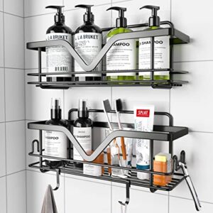 sixdove shower caddies 2 pack - no drilling adhesive shower organizer with hooks, rustproof sus304 stainless steel bathroom shower shelf, shower rack large shower holder & kitchen storage(matte black)