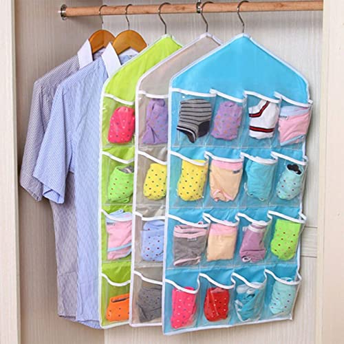 NOVESIXT 16 Pockets Clear Over Door Hanging Bag, Hanging Organizers Plastic Accessory Organizers, Shoe Rack Hanger Underwear Bra Socks Closet Storage Organizer (Blue)