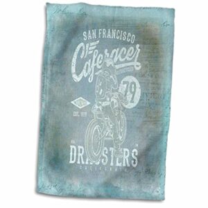 3drose vintage motorcycle caferacer poster art in blue - towels (twl-268350-1)