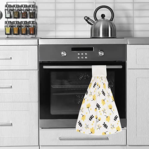 Kitchen Towel-Cute Yellow Flower-Hand Towels Tie Towel Soft Microfiber Absorbent Washcloth Also for Bathroom Hand Sink Laundry Room RV Tabletop 2pcs