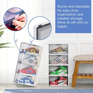 Shoe Box, 12 Pack X-Large Shoe Storage Boxes Clear Plastic Stackable, Transparent Shoe Organizer, Side Profile Shoe Containers for Sneaker Display, Easy Assembly, Shoe Holder Fit for US Size 12