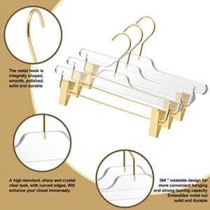 Quality Lucite Acrylic Clear Skirt Pants Trousers Bottom Hangers with Adjustable Metal Clips, Made of Clear Acrylic for a Luxurious Look and Feel with Swivel Hook (Clear/Gold Hook - Pant/Skirt, 5)