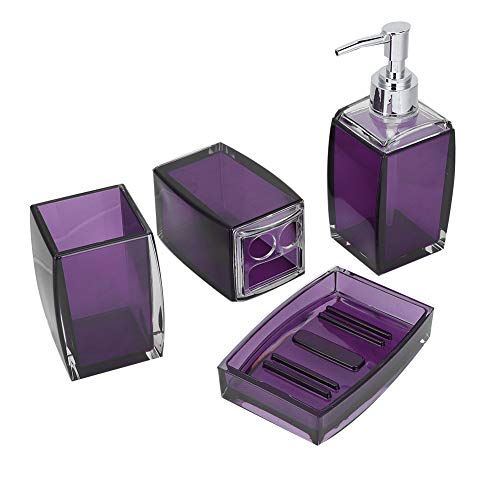 4Pcs/Set Acrylic Bathroom Accessory Set Toothbrush Soap Dish Holder for Kitchen Hotel Purple Toothbrush Holder Tumbler