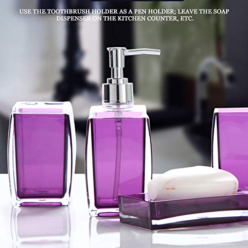 4Pcs/Set Acrylic Bathroom Accessory Set Toothbrush Soap Dish Holder for Kitchen Hotel Purple Toothbrush Holder Tumbler