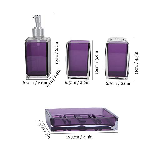 4Pcs/Set Acrylic Bathroom Accessory Set Toothbrush Soap Dish Holder for Kitchen Hotel Purple Toothbrush Holder Tumbler