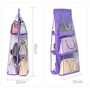 Mistshopy 6 Pocket Hanging Purse Handbag Tote Bag Organizer Storage Bag Foldable Closet Rack Bag Hanger (Purple)