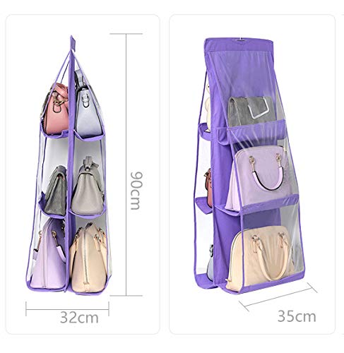 Mistshopy 6 Pocket Hanging Purse Handbag Tote Bag Organizer Storage Bag Foldable Closet Rack Bag Hanger (Purple)