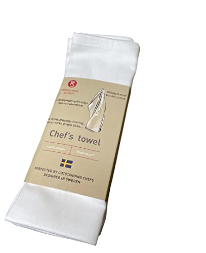 Professional Secrets Chef's Kitchen Towel - Designed in Sweden Cooking Essentials, 100% Super Absorbent Cotton Dish Cloths for Drying, Cleaning, Insulating, Gripping, Covering - White. 2-Pack