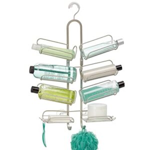 mDesign Hanging Metal Shower Caddy - Bottle Organizer Shelf with Hooks for Shower, Bath - Hanging Shower Caddy Rack for Shampoo, Conditioner - Shower Hanging Organizer - Concerto Collection - Satin